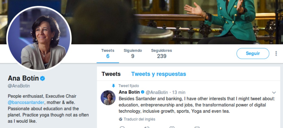 Ana Botín se estrena en Twitter